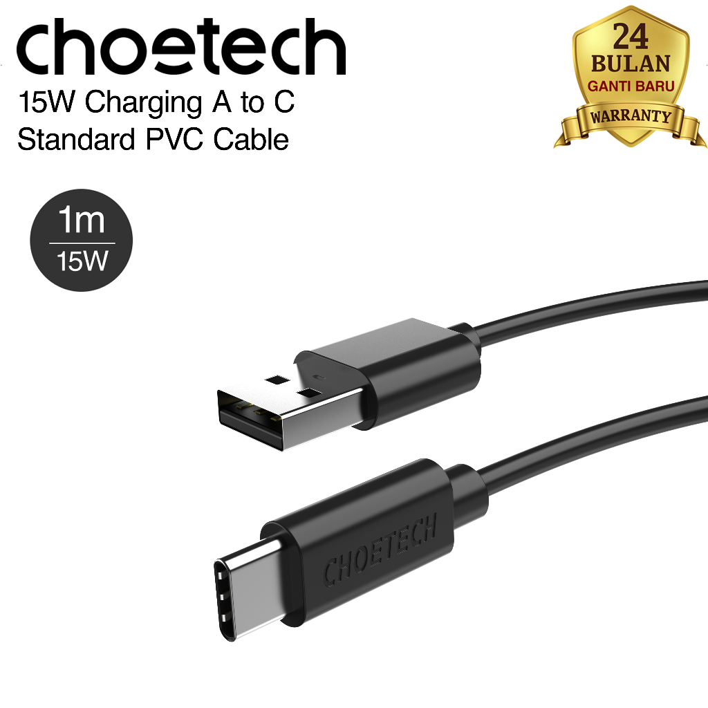 Jual Choetech 15W 1m USB A to Type C PVC Cable Kabel Data HP Charger ...