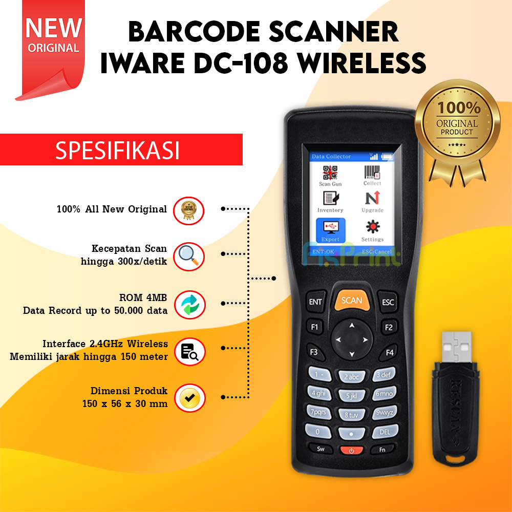 Jual Scanner Barcode IWARE DC 108 DC-108 PDT 1D Baterai 1400mAh Wireless | Shopee Indonesia