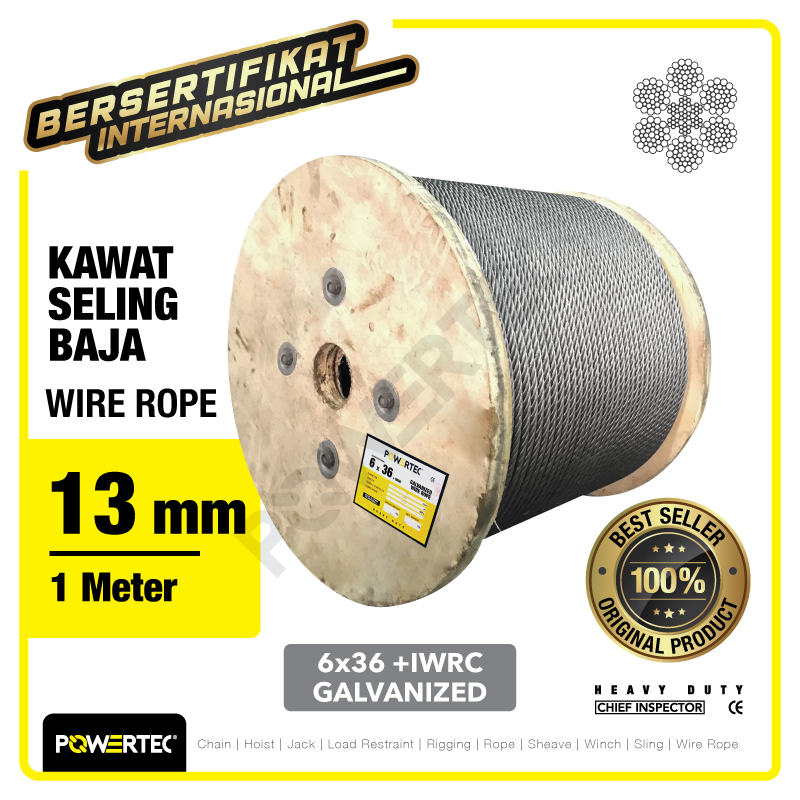 Jual POWERTEC Wire Rope / Kawat Seling Baja 6x36 IWRC 13mm Galv - 1 Meter | Shopee Indonesia