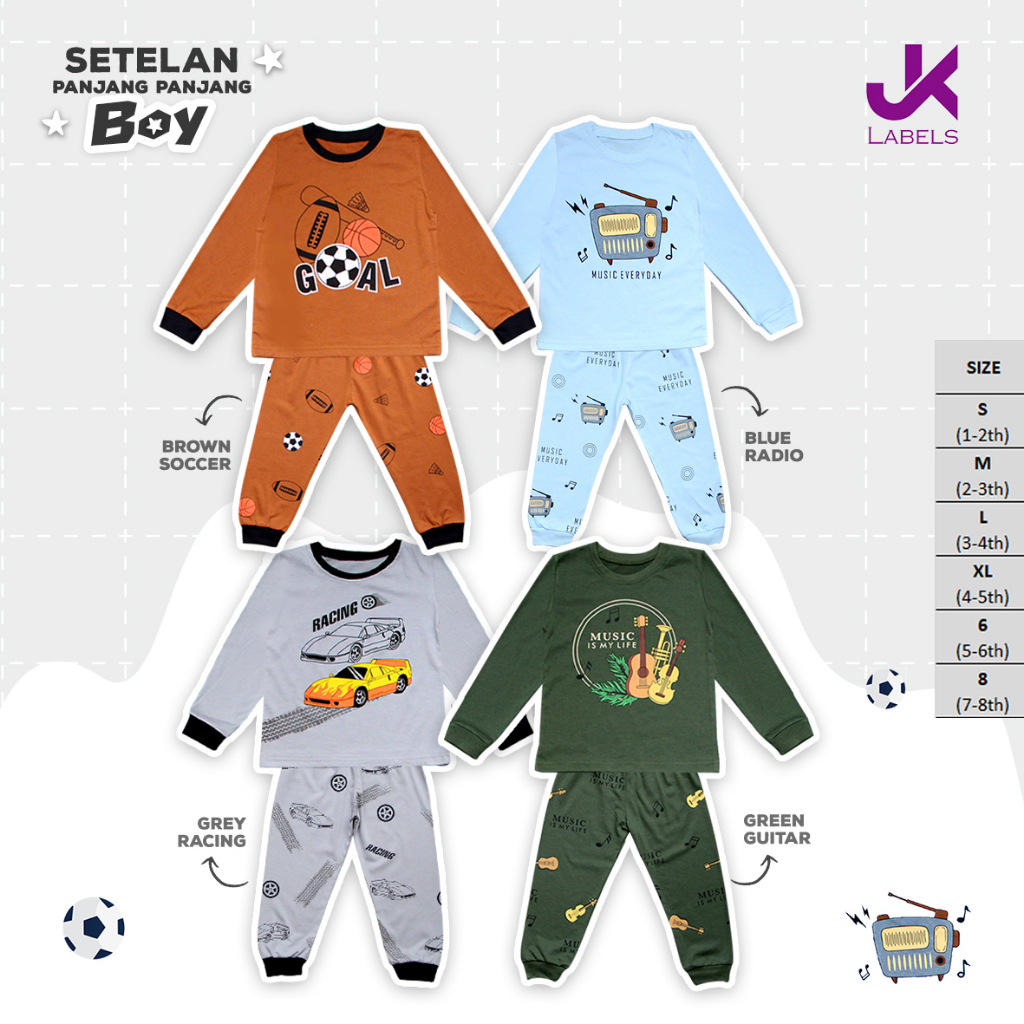 Jual JK LABELS - Setelan Panjang Panjang Boy (1-8 Tahun) | Shopee Indonesia