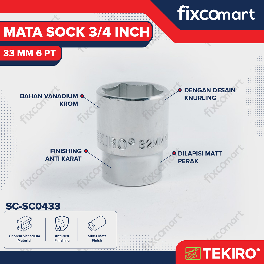 Jual Tekiro Socket 3/4 inch 33 mm 6 PT / Mata Sock 3/4 Inch | Shopee ...