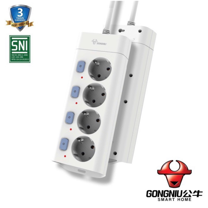 Jual STOP KONTAK GONGNIU GONEO 4 LUBANG + KABEL 3M MULTISWITCH KUNINGAN SNI | Shopee Indonesia