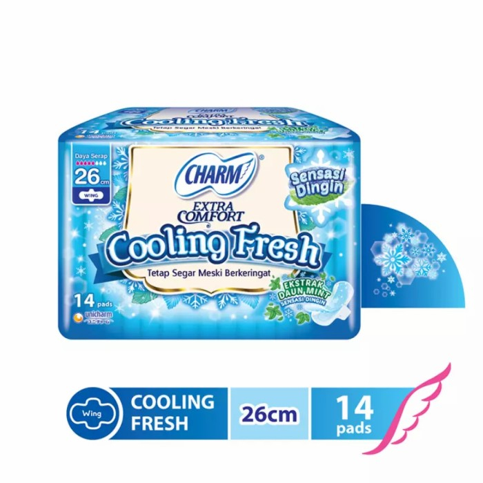 Jual Charm Cooling Fresh Ekstrak Daun Mint Pembalut Wanita 26cm(WING) | Shopee Indonesia