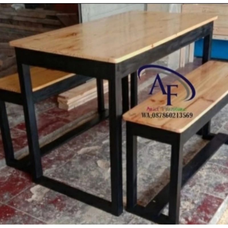 Jual JTR Kargo Meja makan set cafe resto+2 bangku panjang | Shopee Indonesia