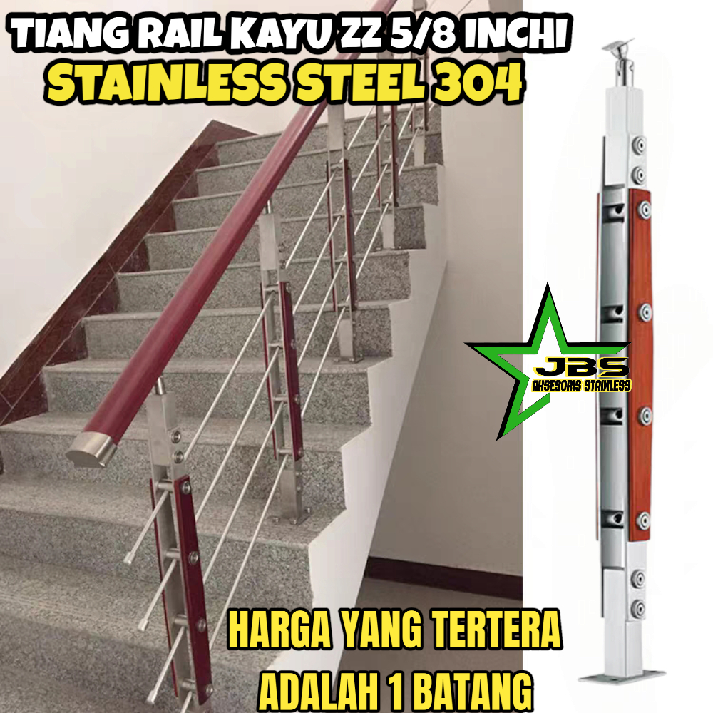 Jual TIANG RAILING STAINLESS SUS 304 + KAYU ZZ 5/8" INCH | Shopee Indonesia
