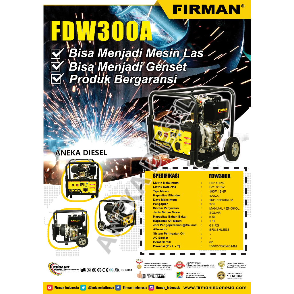Jual Genset LAS FIRMAN FDW 300A / Power Generator / Generator Welding ...