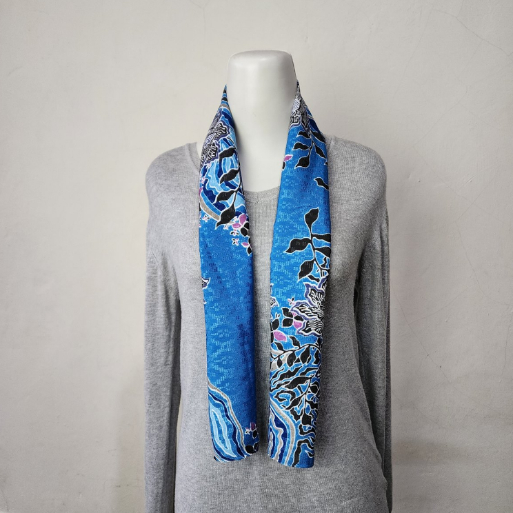 Jual S42 Others Twilly Scarf Leher Pria Syal Batik Wanita Biru | Shopee ...