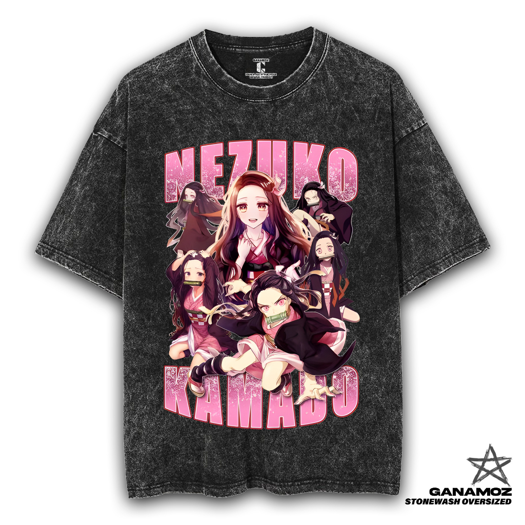 Jual GANAMOZ Kaos Anime Demon Slayer NEZUKO KAMADO Stone Wash Oversize ...