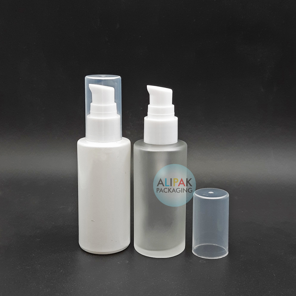 Jual BOTOL LOTION 50ml KACA PUTIH / DOF FROSTED BAHU DATAR PUMP PUTIH ...