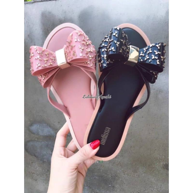 Jual Sandal Melissa Ultragirl Luxe Bow Flats warna BLACK/Sandal jelly ...