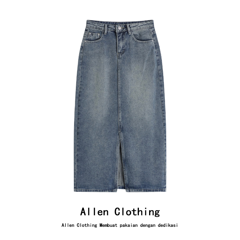 Jual Allen Clothing Rok Denim Belah Biru Pinggang Tinggi Gaya Korea ...