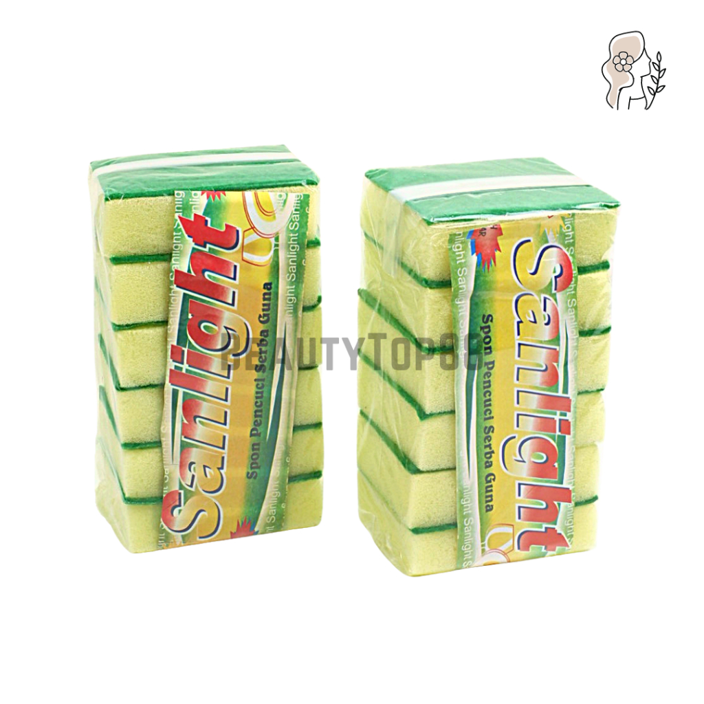 Jual [ISI 6 PCS] Spons Cuci Piring Kuning Hijau 2 Sisi Sanlight ...