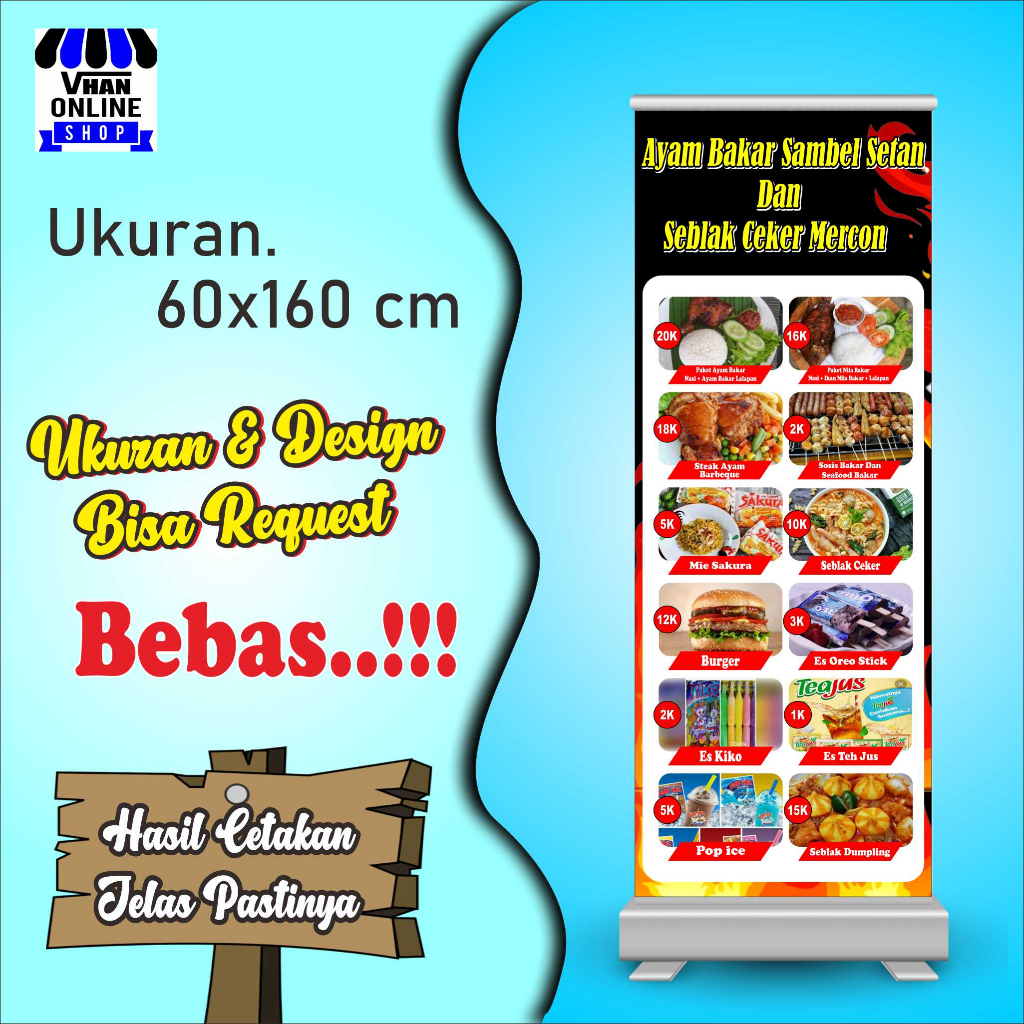 Jual Cetak Spanduk Backdrop Jualan Seblak dan Ayam Bakar, Bagus Murah ...