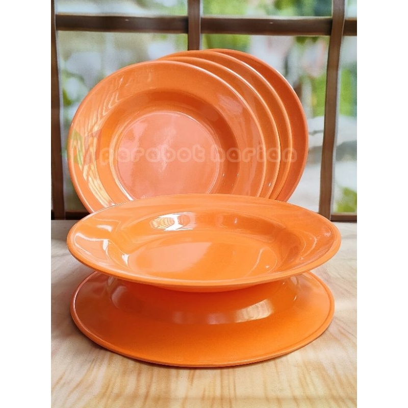 Jual 6pcs piring makan bulat orange polos melamine meishing food grade ...
