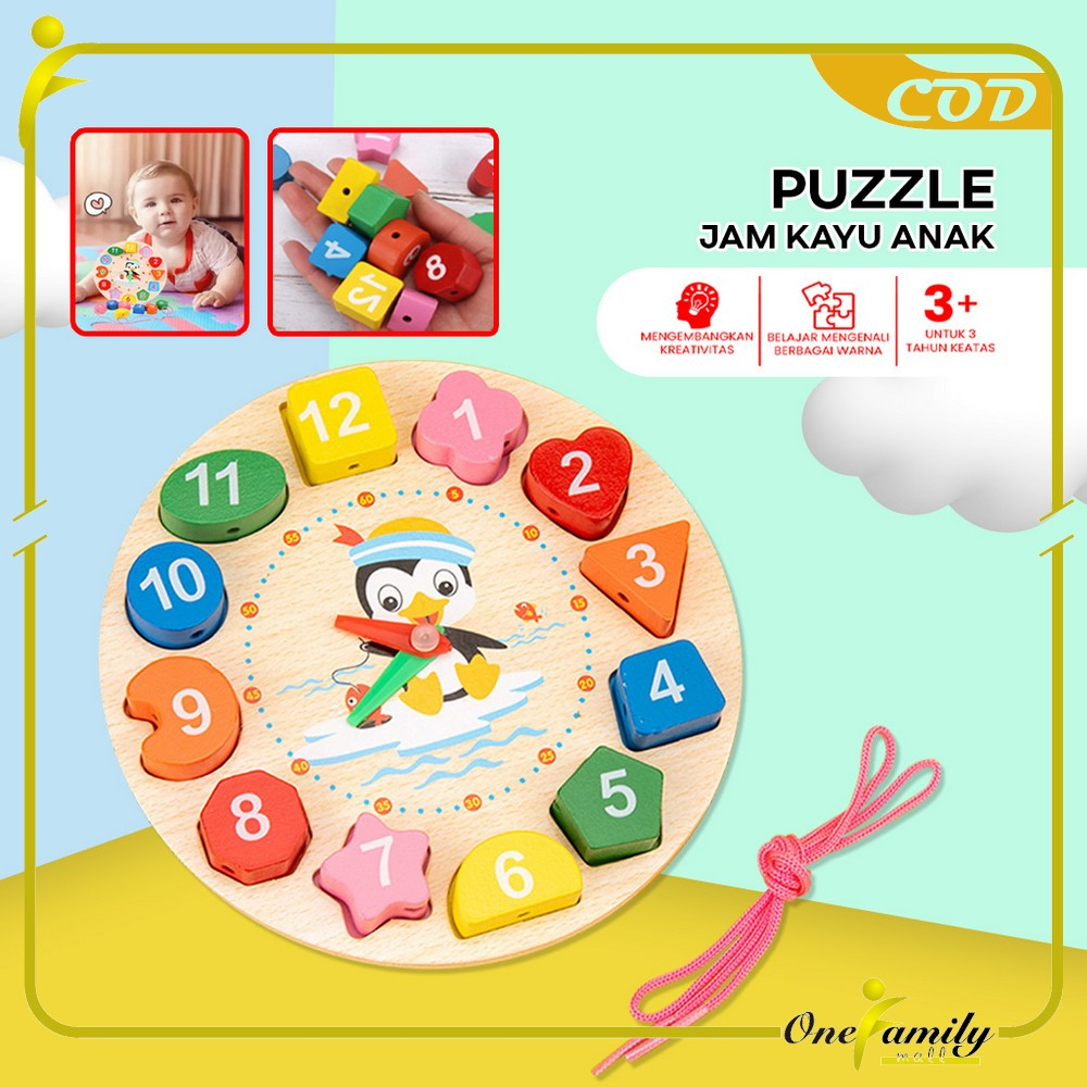 Jual ONE-M330 Mainan Edukasi Anak Puzzle Jam Kayu Motif Penguin Lucu ...