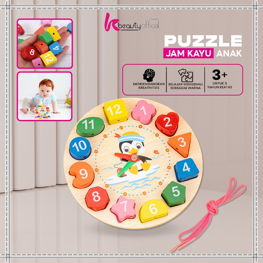Jual KB-M330 Mainan Edukasi Anak Puzzle Jam Kayu Motif Penguin Lucu ...