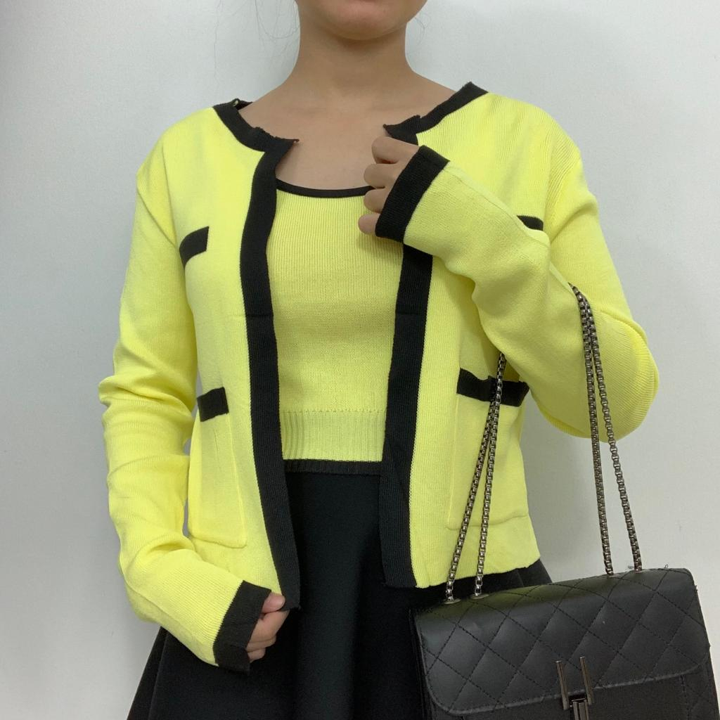 Jual AJWShop WAB Atasan Tanktop Cardigan Set Lengan Panjang Korean Style Kekinian Rajut Import ...