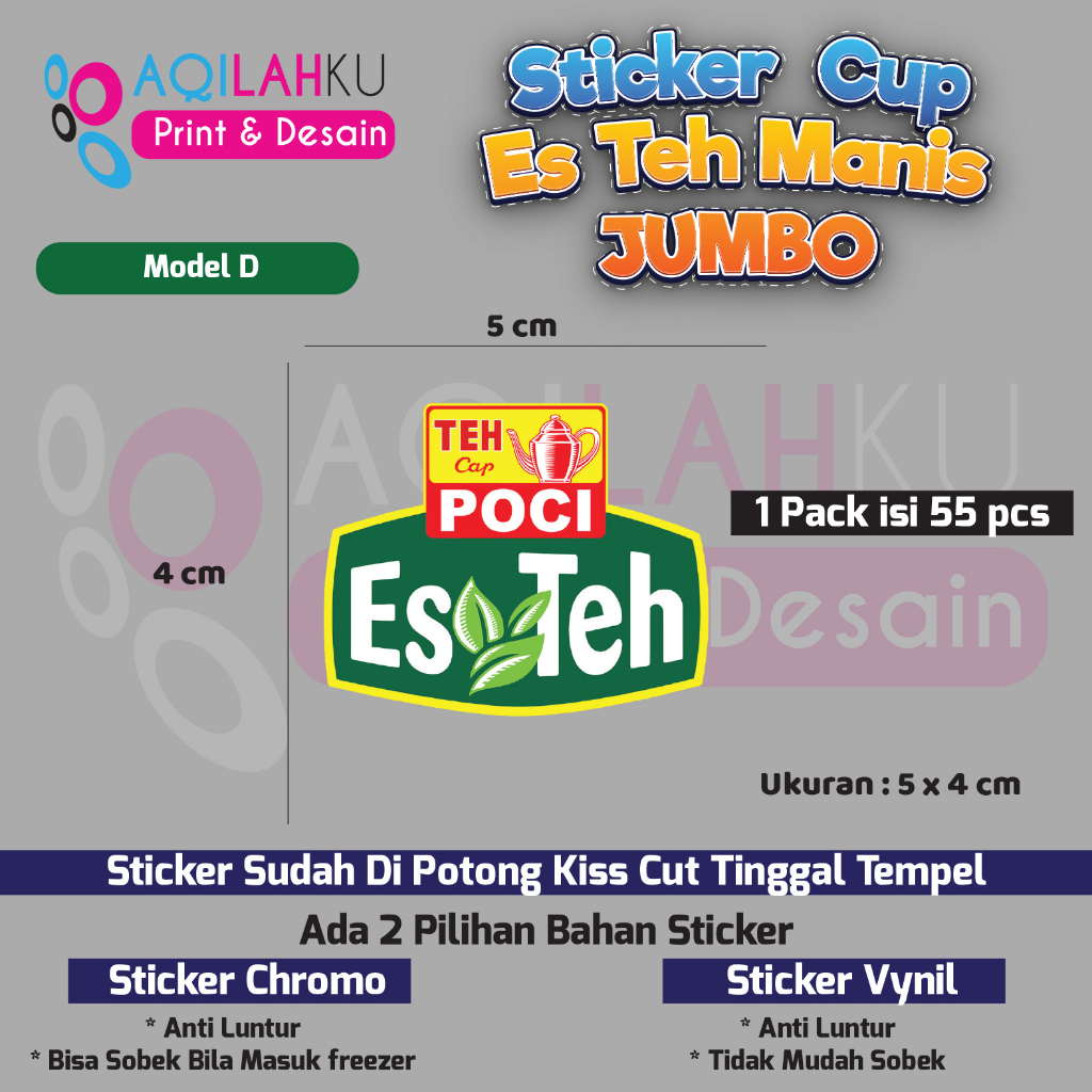 Jual Stiker label cup es teh Manis Jumbo | 1 Pack isi 50/60 pcs Ready ...