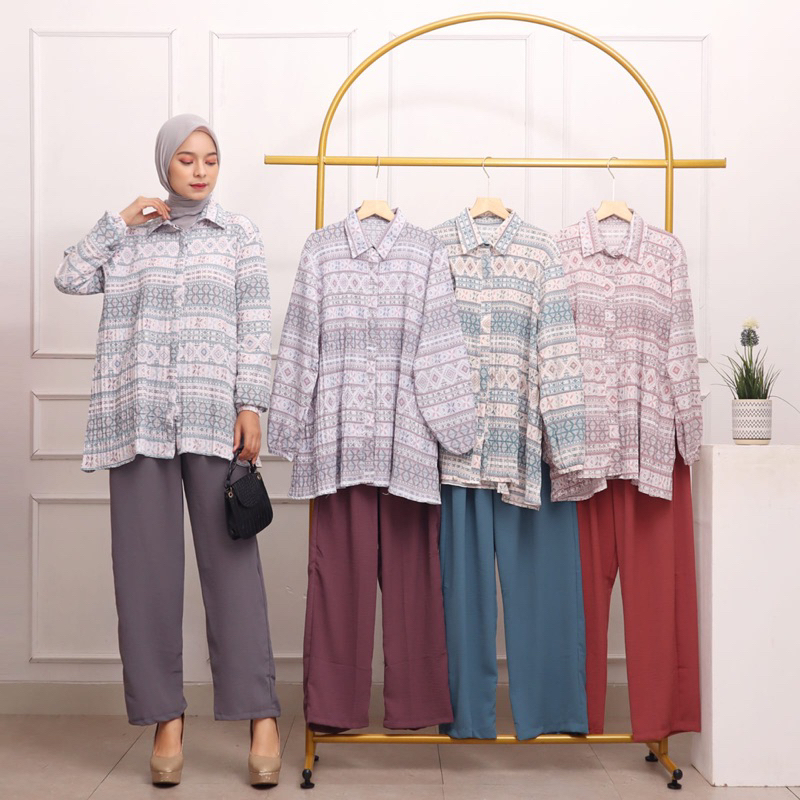 Jual ONE SET CRINKLE PLISKET CANTIK STELAN KERAH KANCING DIANA JUMBO ...