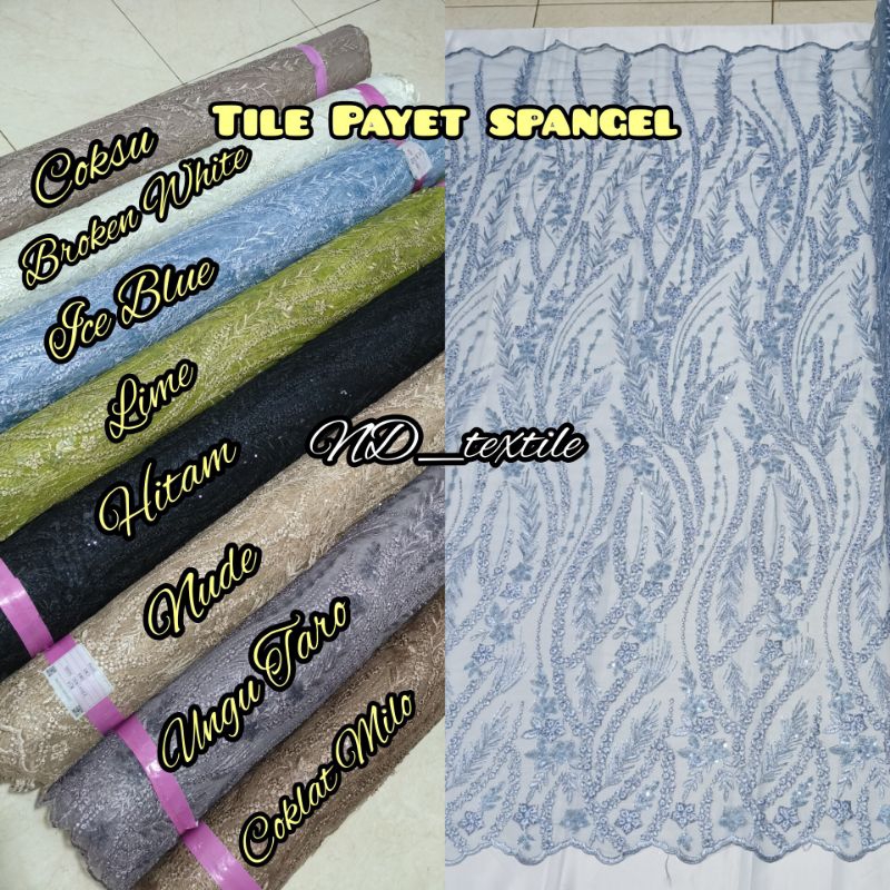 Jual Kain Tile Payet Spangkle/Sequin Payet MTV/Bahan Kebaya | Shopee ...