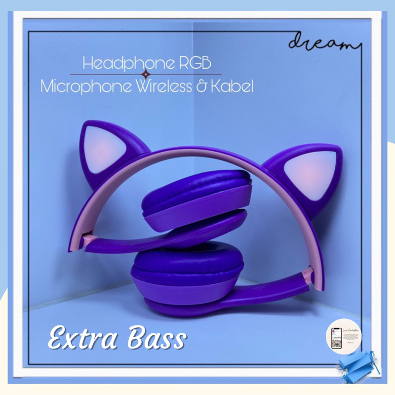 Jual Headset Headseat EARPHONE Kucing LED TWS Bluetooth 5.0 Headphone ...