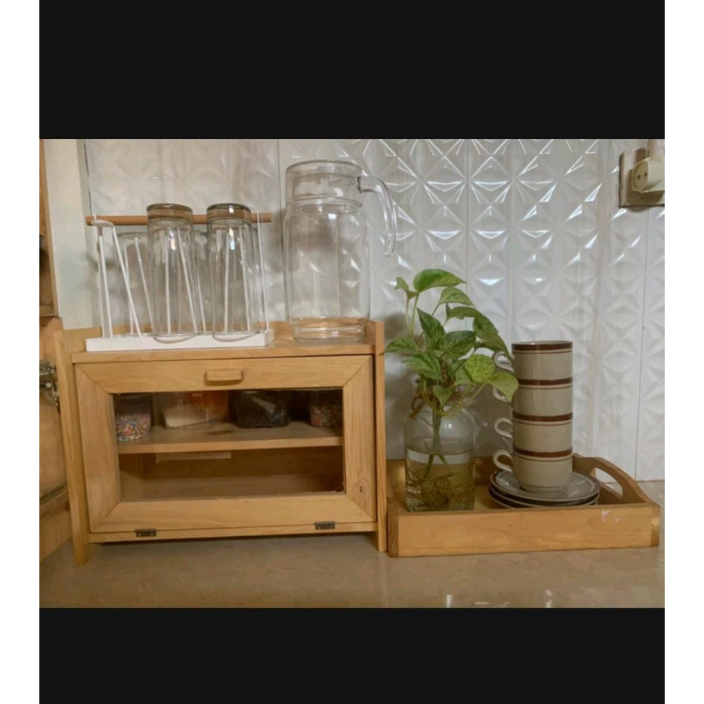 Jual Natural Bread Box/ Kotak Roti Organizer kayu/ box roti aesthetic ...