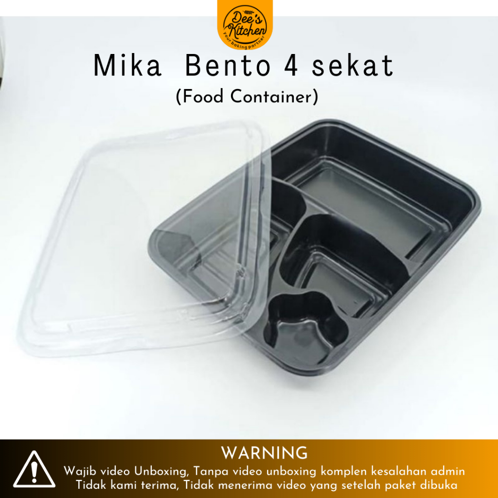 Jual MIKA BENTO 4 sekat Hitam/Lunch Box/Kotak makan (dengan tutup ...