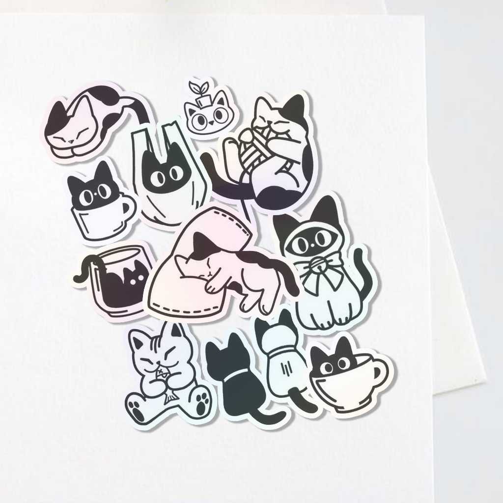Jual Sticker Black Cat Hologram Aesthetic Stiker Waterproof (11pcs ...