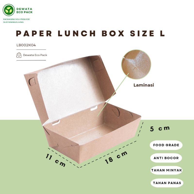 Jual Paper Lunch Box size L Laminasi 18x11x5 cm LB2K4 / Kotak Nasi ...