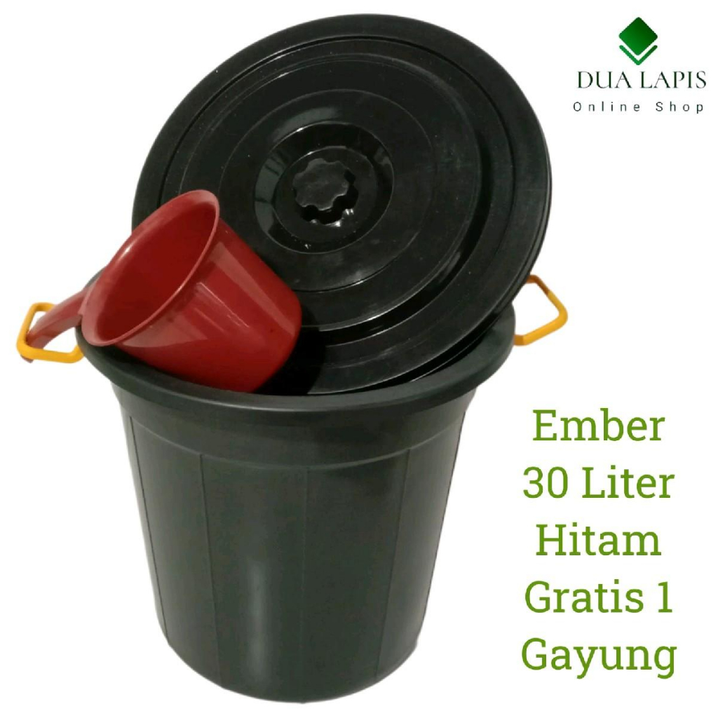 Jual ember plastik warna hitam 30 liter gagang kuning gratis gayung ...