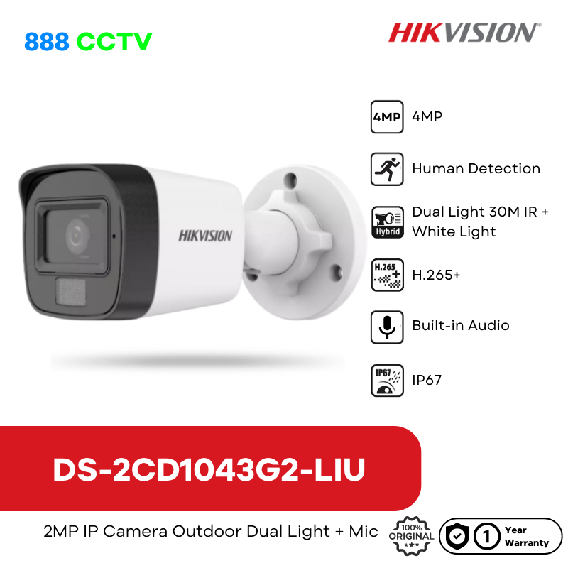 Jual IP Camera 4MP Hikvision DS-2CD1043G2-LIU Outdoor Audio Dual Light | Shopee Indonesia