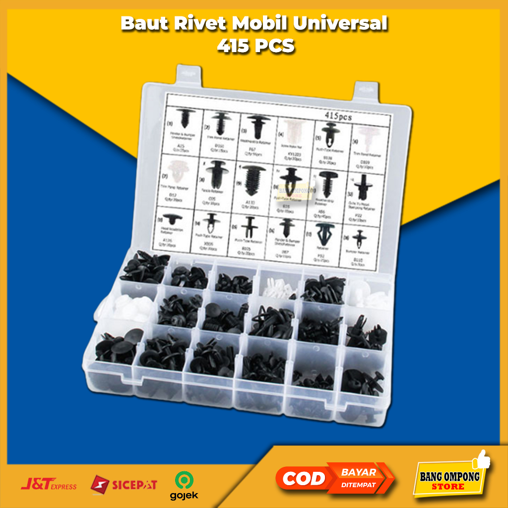 Jual SET BAUT RIVET UNIVERSAL BAUT KLIP MOBIL PLASTIK ISI 415 PCS BAUT ...