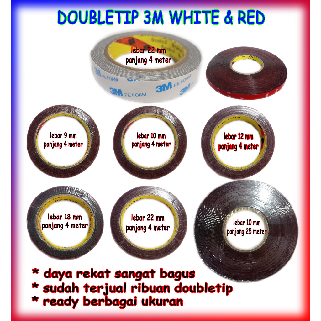 Jual Double Tape 3M Putih Merah MMM Lem Doubletip Bolak Balik 3M ...