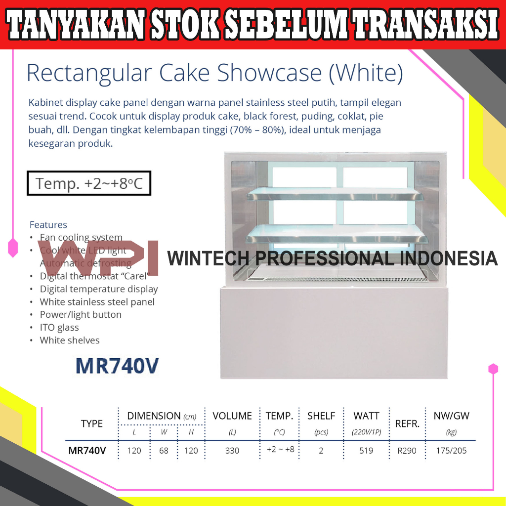 Jual Gea MR740V Rectangular Cake Showcase / Pemajang & Pendingin Kue Bentuk Persegi - Display ...