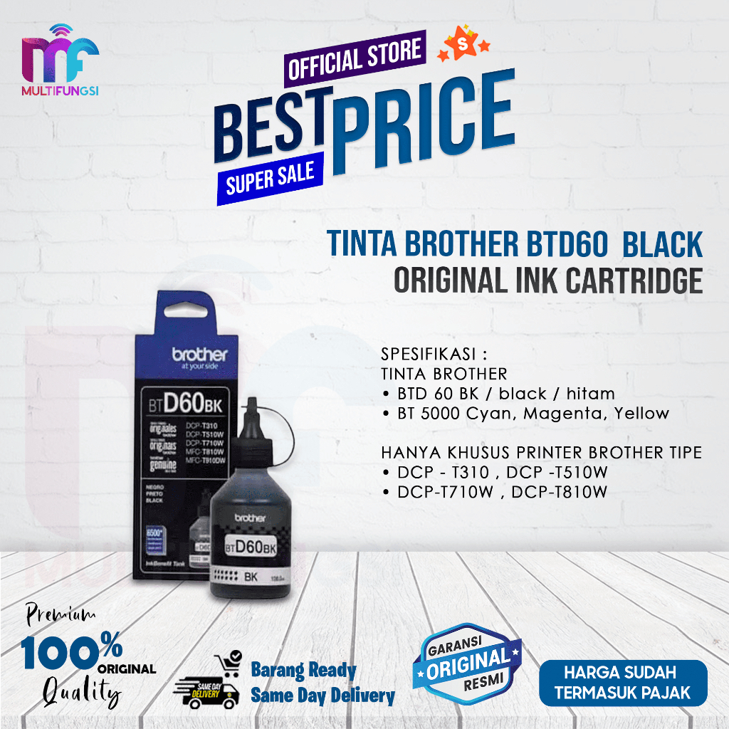 Jual Tinta Brother BTD60 BK Original Black BTD 60 BK for T510 T710 ...