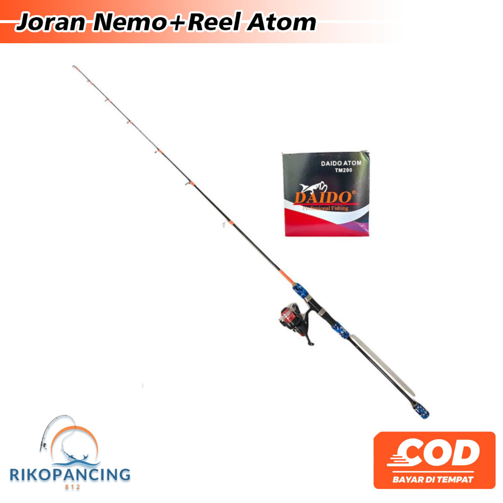 Jual Sepaket Joran jigging nemo pe 1-2 max 15kg dan Reel Atom | Shopee Indonesia