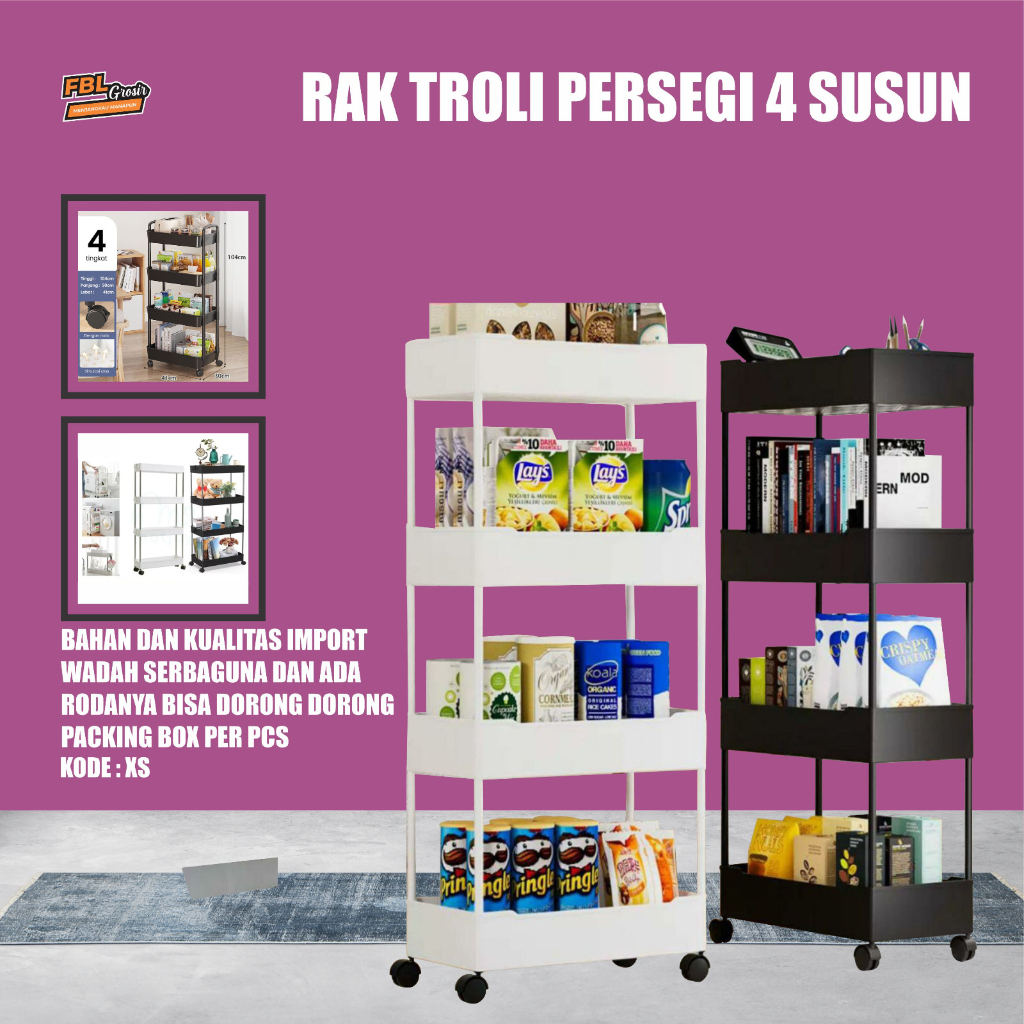Jual RAK 4 SUSUN PERSEGI RAK TROLI RODA 4 TINGKAT RAK PENYIMPANAN ...