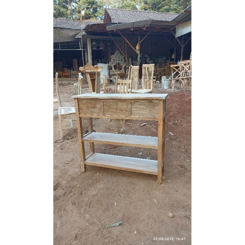 Jual Meja Konsol 3 laci mentahan Halus Jati | Shopee Indonesia
