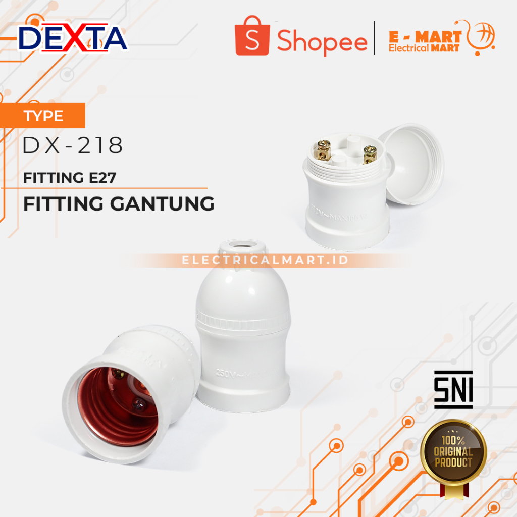 Jual Fitting Lampu Gantung E27 DEXTA / Fitting Gantung Putih SNI | Shopee Indonesia