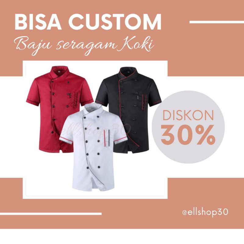 Jual Baju Seragam Koki Chef Lengan Pendek Mandarin Bisa Custom Bordir ...