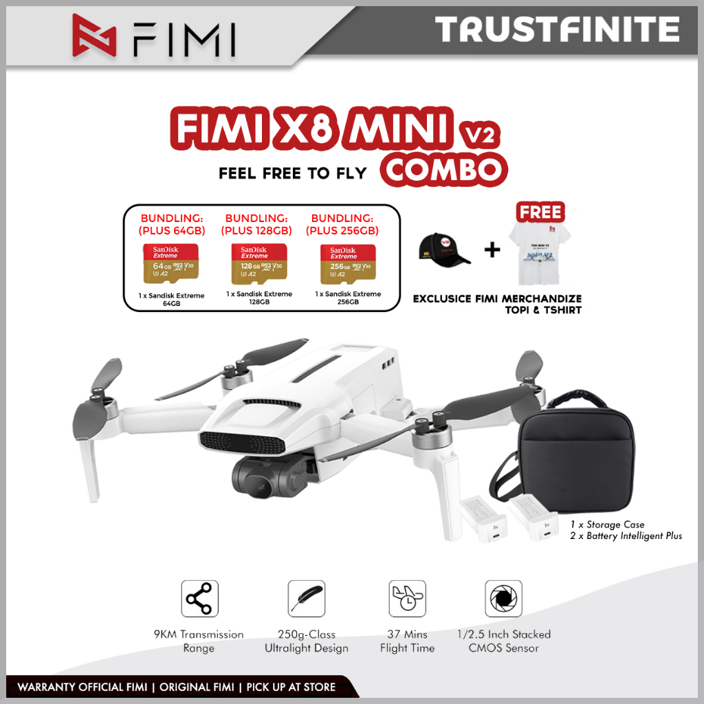 Jual FIMI X8 Mini V2 Basic/Combo 9KM Drone 37 Min Flight 4K 3-Axis Gimbal Resmi 2023 | Shopee ...