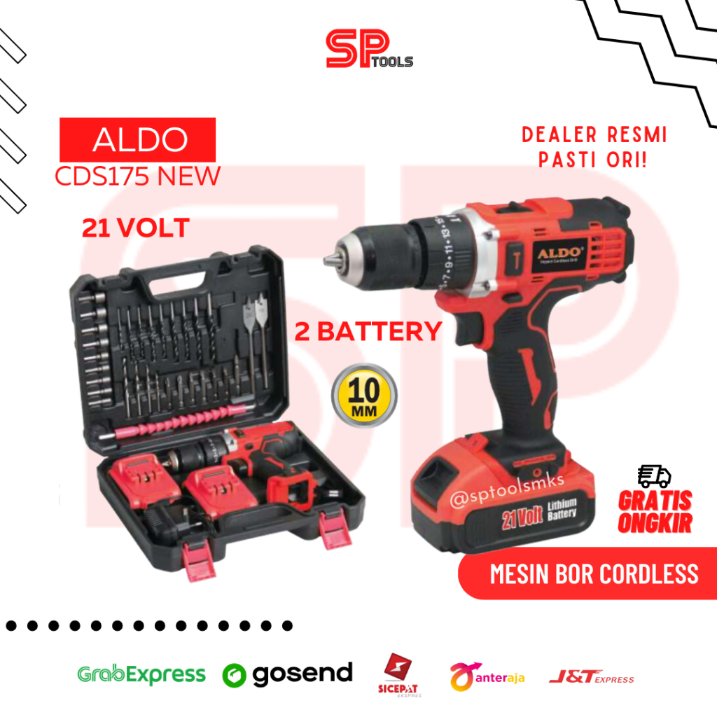 Jual MESIN BOR CAS BATERAI CORDLESS 21V IMPACT BETON 10MM ALDO CDS175 ...