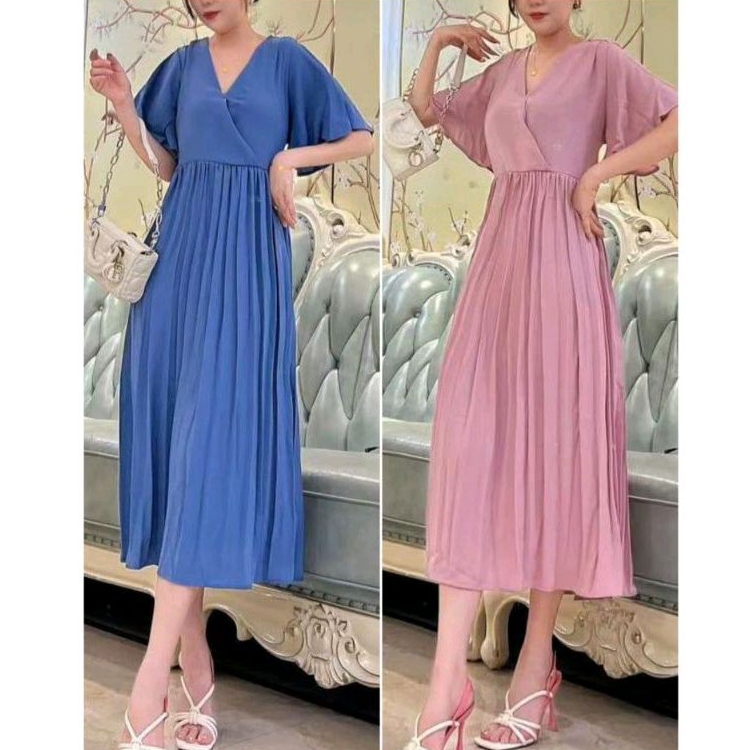 Jual 12820 Baju minidress PLEATED PLISKET VNECK WRAP MINI DRESS lengan ...