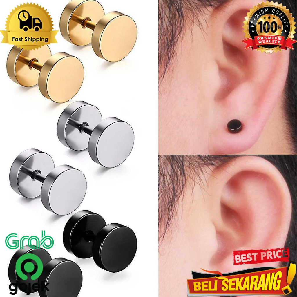 Jual Anting pria tindik tusuk bulat hitam silver titanium anti karat ...
