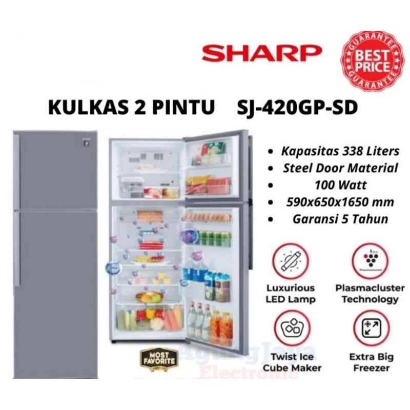 Jual KULKAS SHARP 2 PINTU PLASMACLUSTER SJ-420GP 2PINTU | Shopee Indonesia