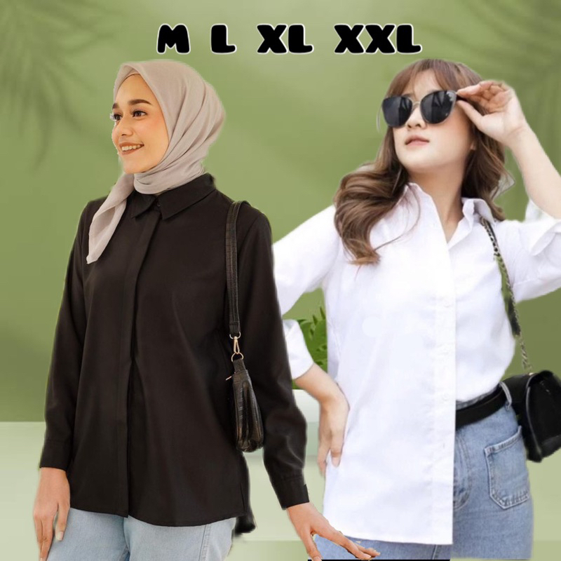 Jual Kemeja Formal wanita - Kemeja Ospek - Kemeja cpns wanita Hitam Putih -Kemeja Kerja Putih ...