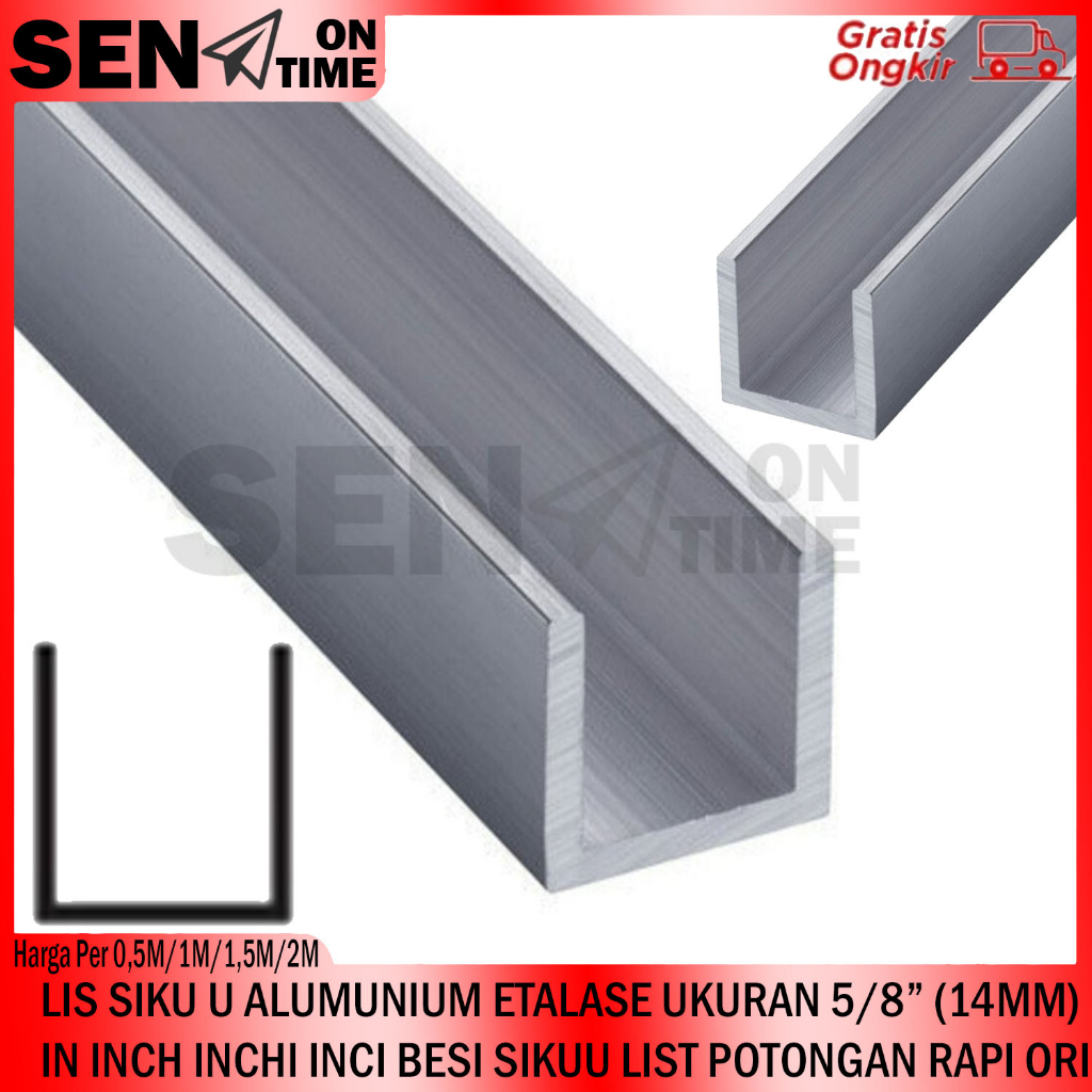 Jual LIS U ALUMINIUM U 5/8 16 mm IN INCI INCH INCHI ALUMUNIUM SILVER CA ...