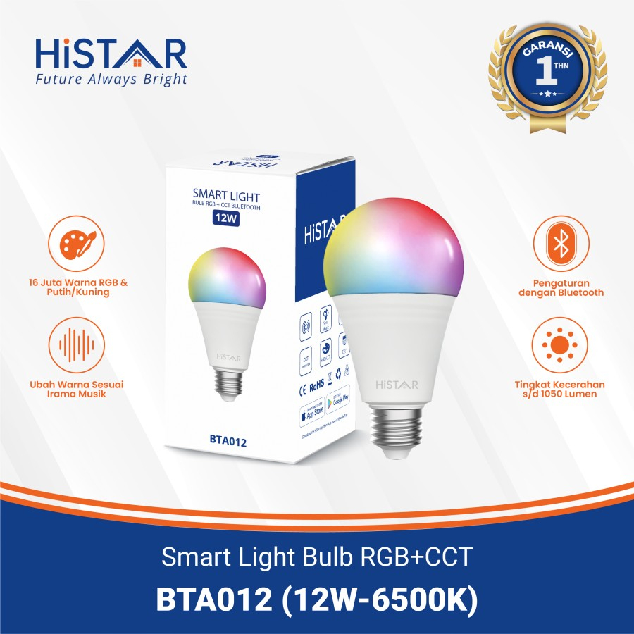Jual SMART LEDBULB /LAMPU PINTAR HISTAR 12 WATT RGB BLUETOOTH WA60 ...