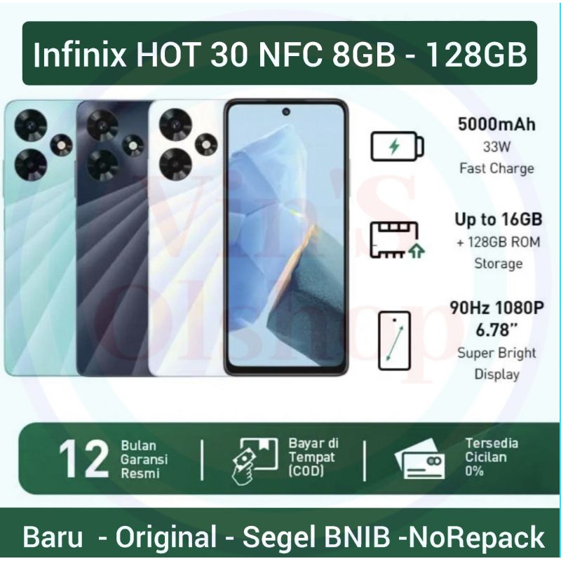 Jual Infinix Hot 30 NFC 8/256 & 8/128 Resmi / Hot 30 NFC 8+8 Ram /256GB /128GB | Shopee Indonesia