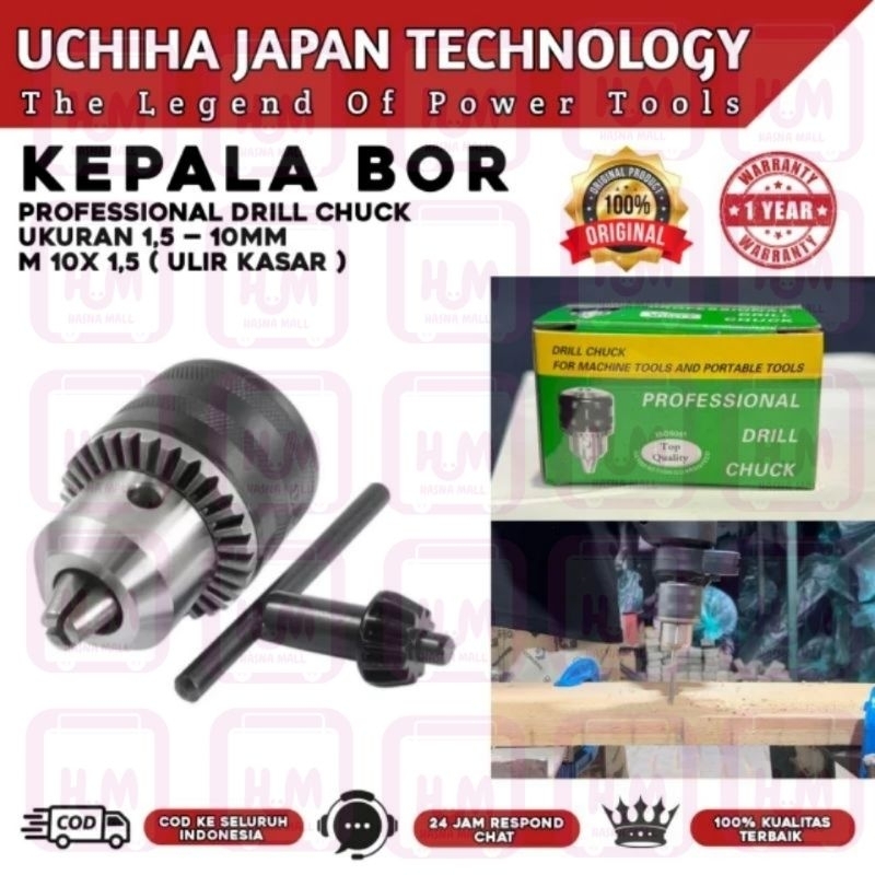 Jual Kepala bor Listrik 10MM+kunci Drat Drill Chuck 3/8 Inch-24 UNF ...